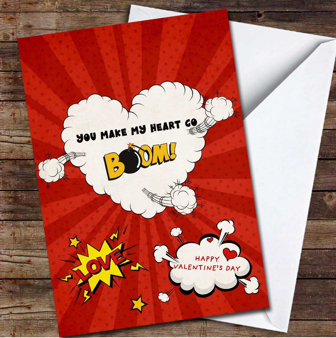Cartoon Style Bomb Heart and Match in Fire Personalised Valentine's Day ...