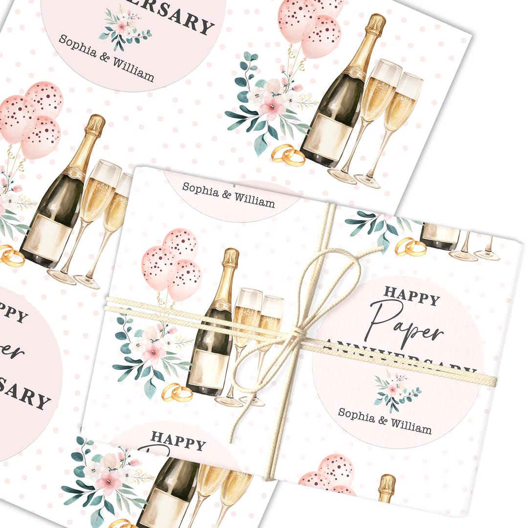 Personalised Wrapping Paper 1st Paper Wedding Anniversary Floral ...