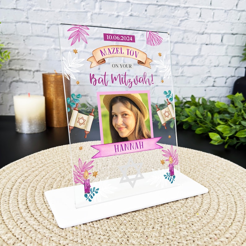 Bat Mitzvah Scroll Gift Pink Girl Photo Custom Personalised Gift ...