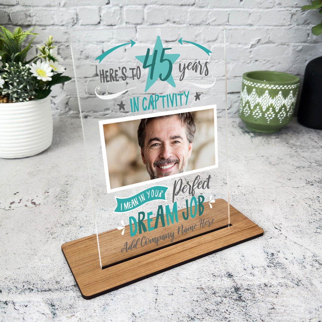 45 Years Service 45th Anniversary Funny Green Photo Gift Employee ...