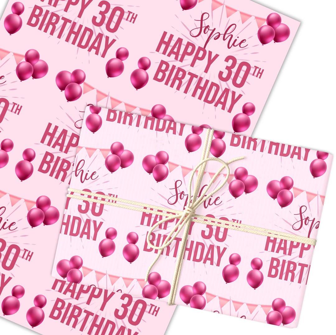 Personalised Wrapping Paper 30th Birthday Pink for Her Custom Gift Wrap ...