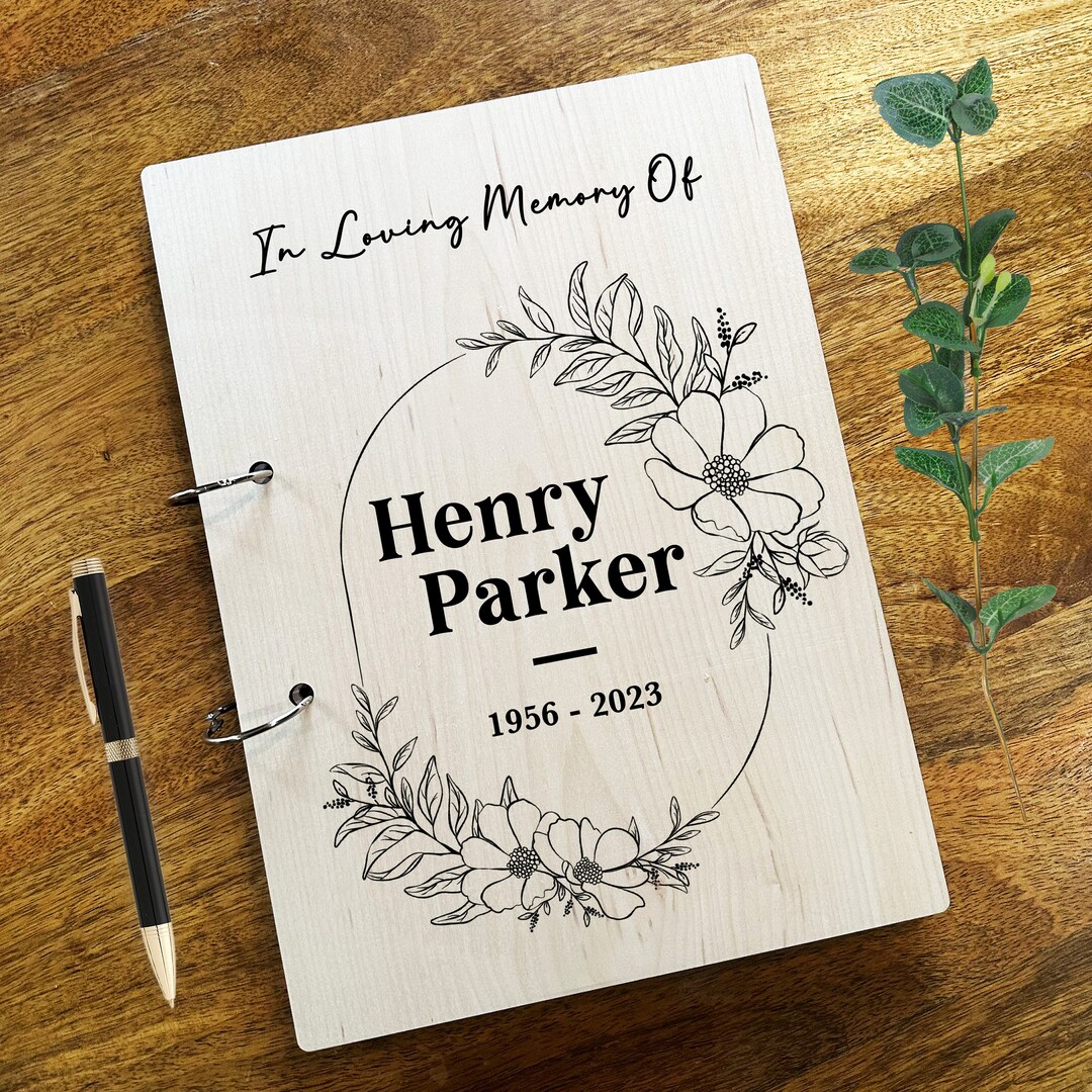 Wood Floral Sympathy in Loving Memory Funeral Condolence Guest Book ...