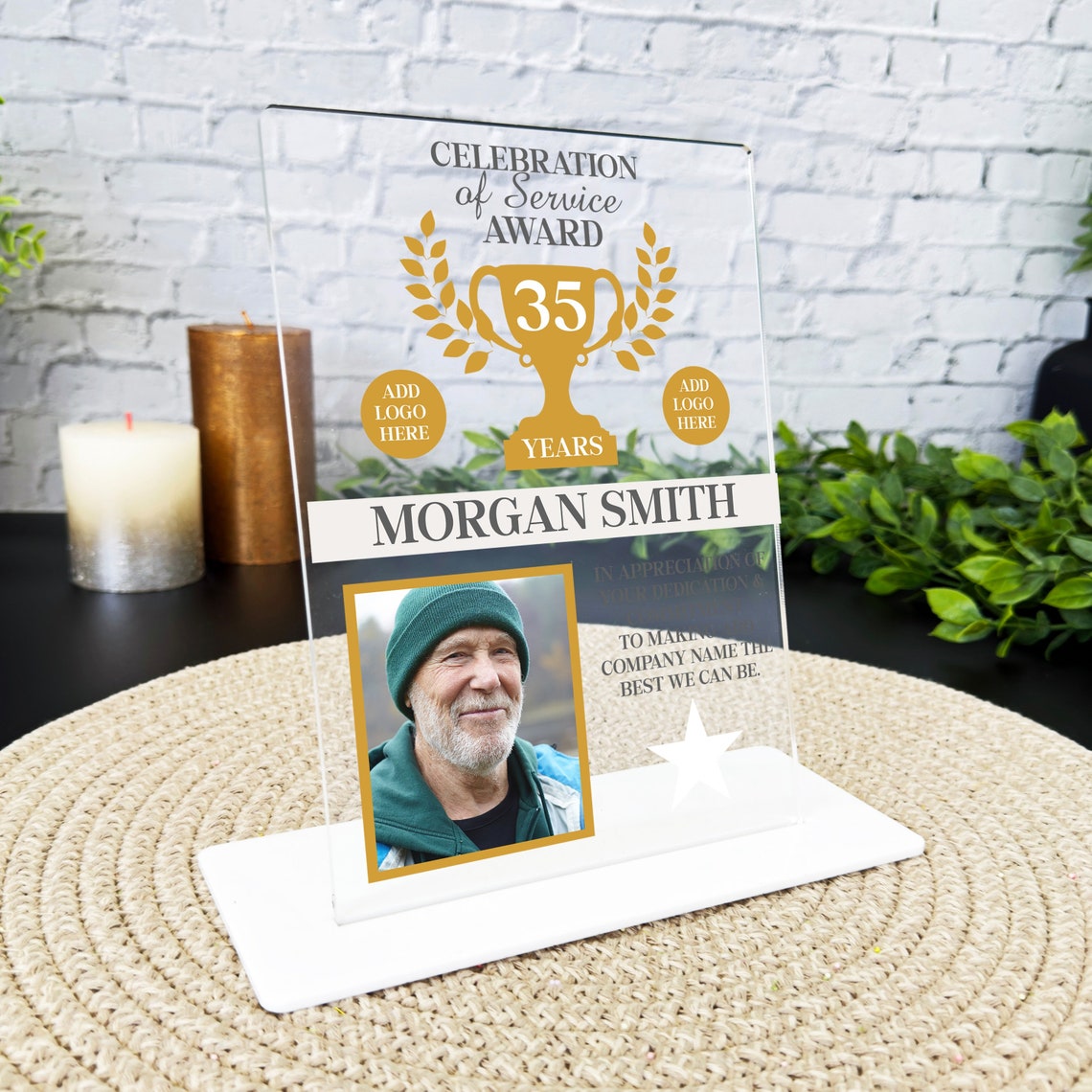 35 Years Service Work 35th Anniversary Trophy Photo Gift for Employee ...