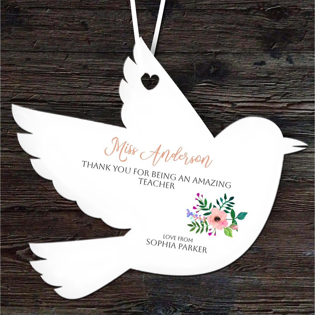 Thank You Amazing Teacher Flowers Bird Personalised Gift Hanging ...