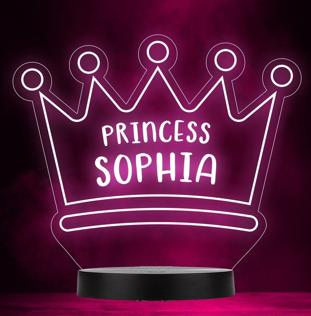 Princess Girl Crown Name Personalised Gift Colour Changing Led Lamp ...