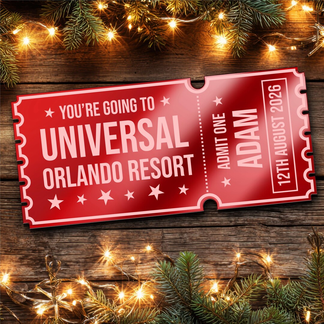 Red Mirror Acrylic Ticket Any Resort Theme Park Break Trip Personalised ...