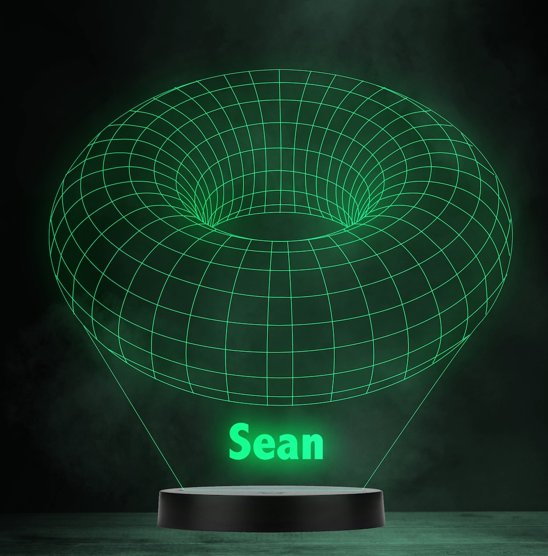 3D Effect Geometric Doughnut Shape Personalised Colour Change Lamp ...