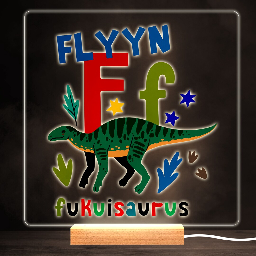 F Dinosaur Alphabet Colourful Square Personalised Gift LED Lamp Night ...