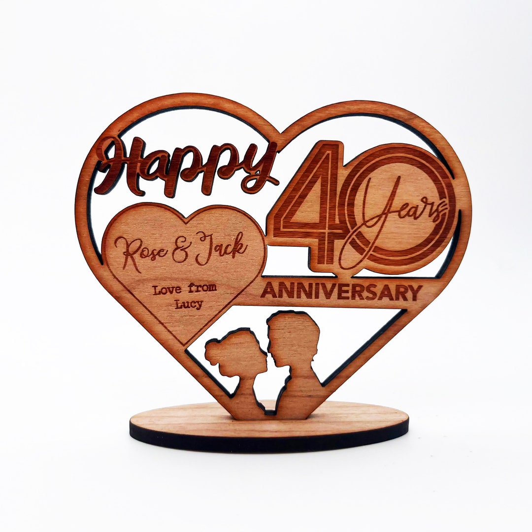 Wood Happy 40 Years Wedding Anniversary Couple Heart Keepsake ...