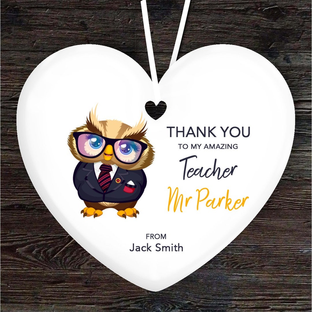 Thank You Teacher Owl With Glasses Heart Personalised Gift Hanging ...