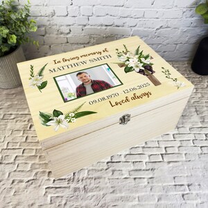 In Loving Memory Photo Cross Lilies Memorial Personalised Wooden ...