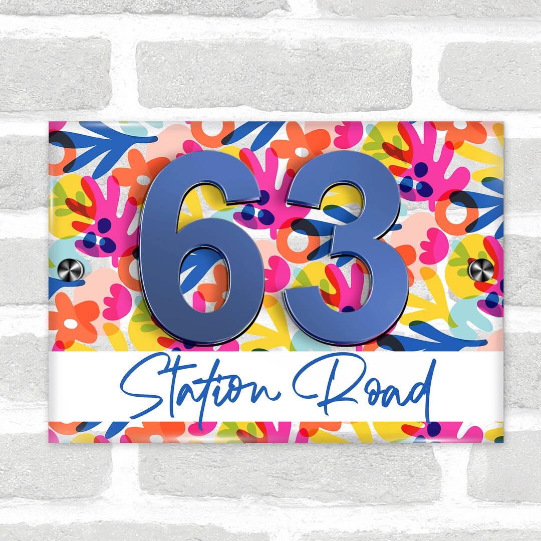 Bright Pattern Colourful Bold 3D Modern Acrylic Door Number House Sign ...