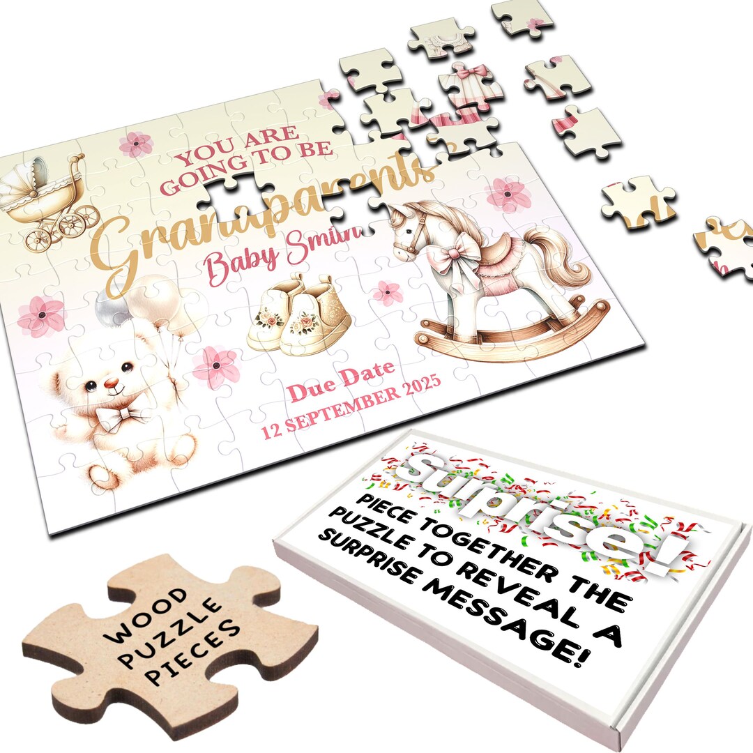 Grandparents Baby Pregnancy Announcement Gift Girl Custom Wood Jigsaw ...