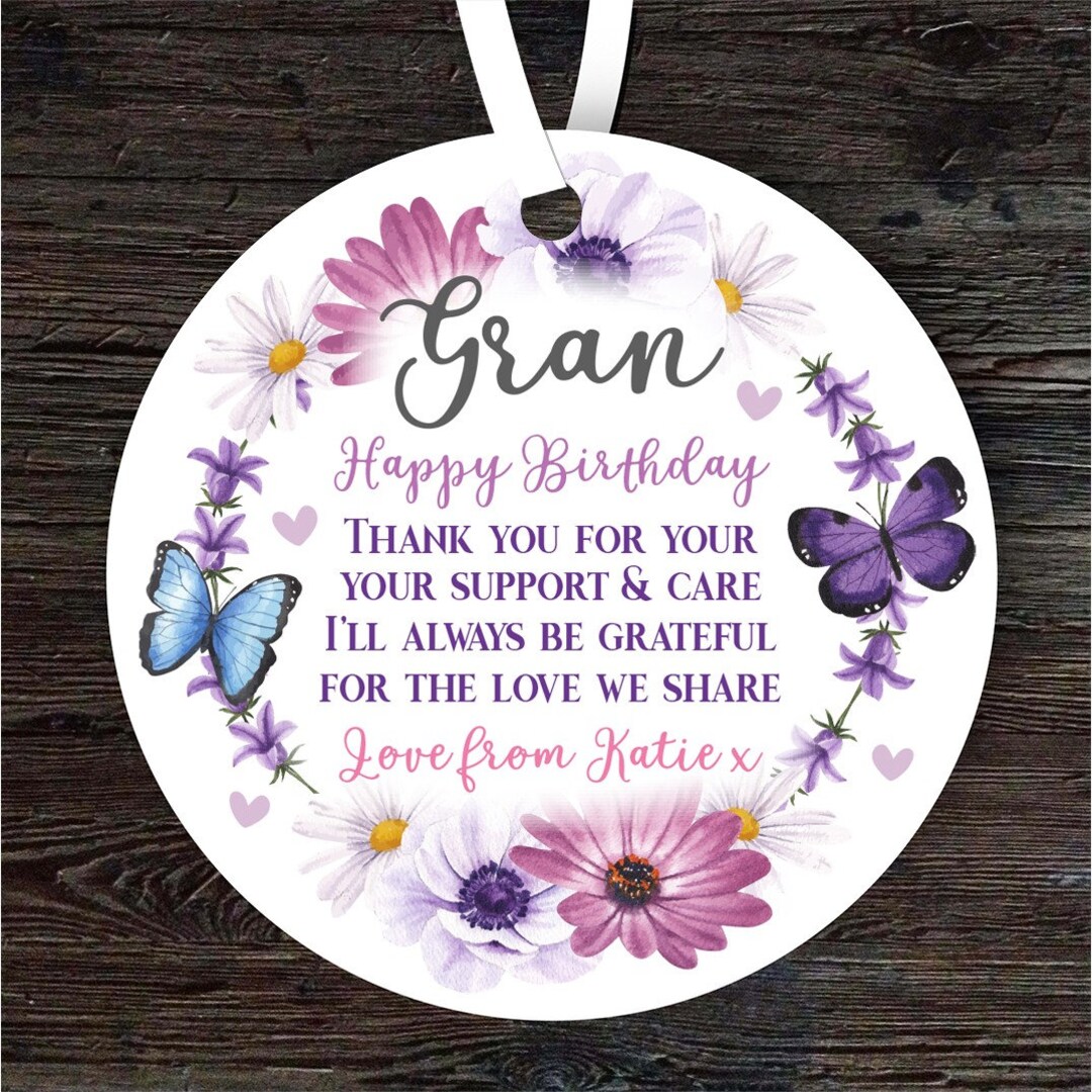 Gift for Gran Birthday Flower Wreath Round Personalised Hanging ...