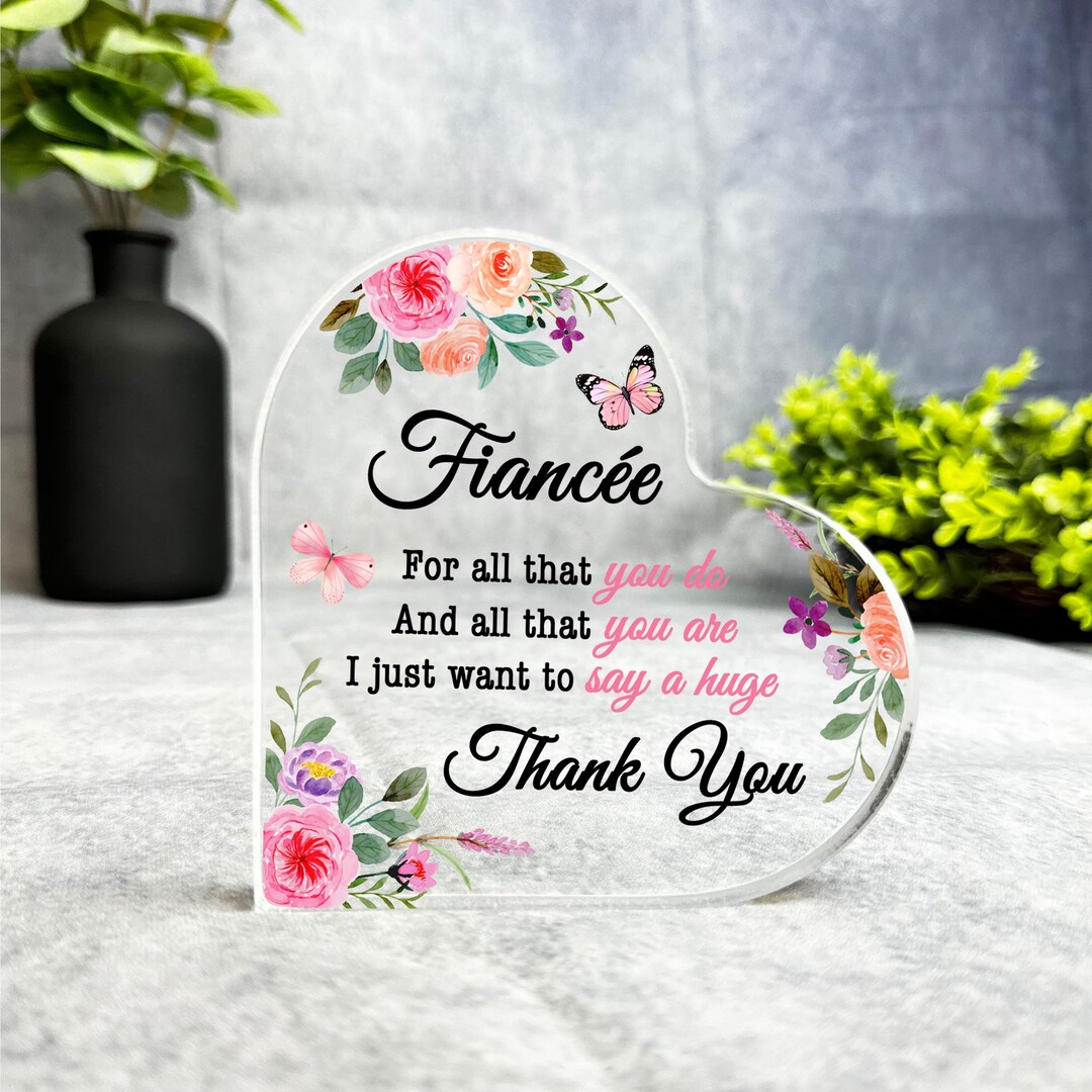 Gift for Fiancée Thank You Floral Butterflies Romantic Heart Keepsake ...