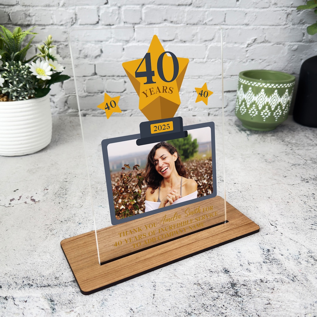 40 Years Work Service 40th Anniversary Photo Trophy Star Gift Employee ...