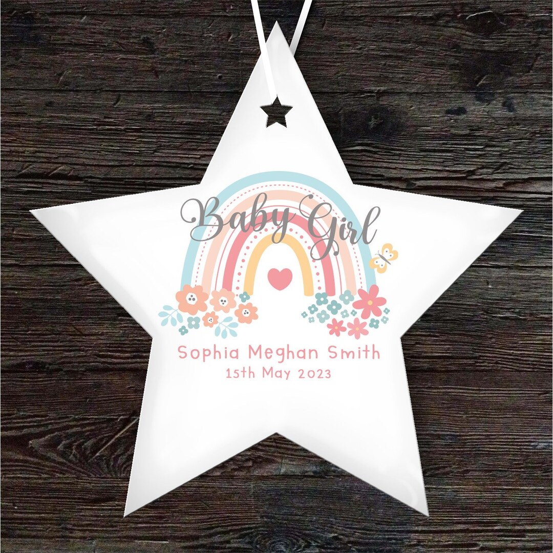 New Baby Girl Pastel Rainbow Star Personalised Gift Keepsake Hanging ...