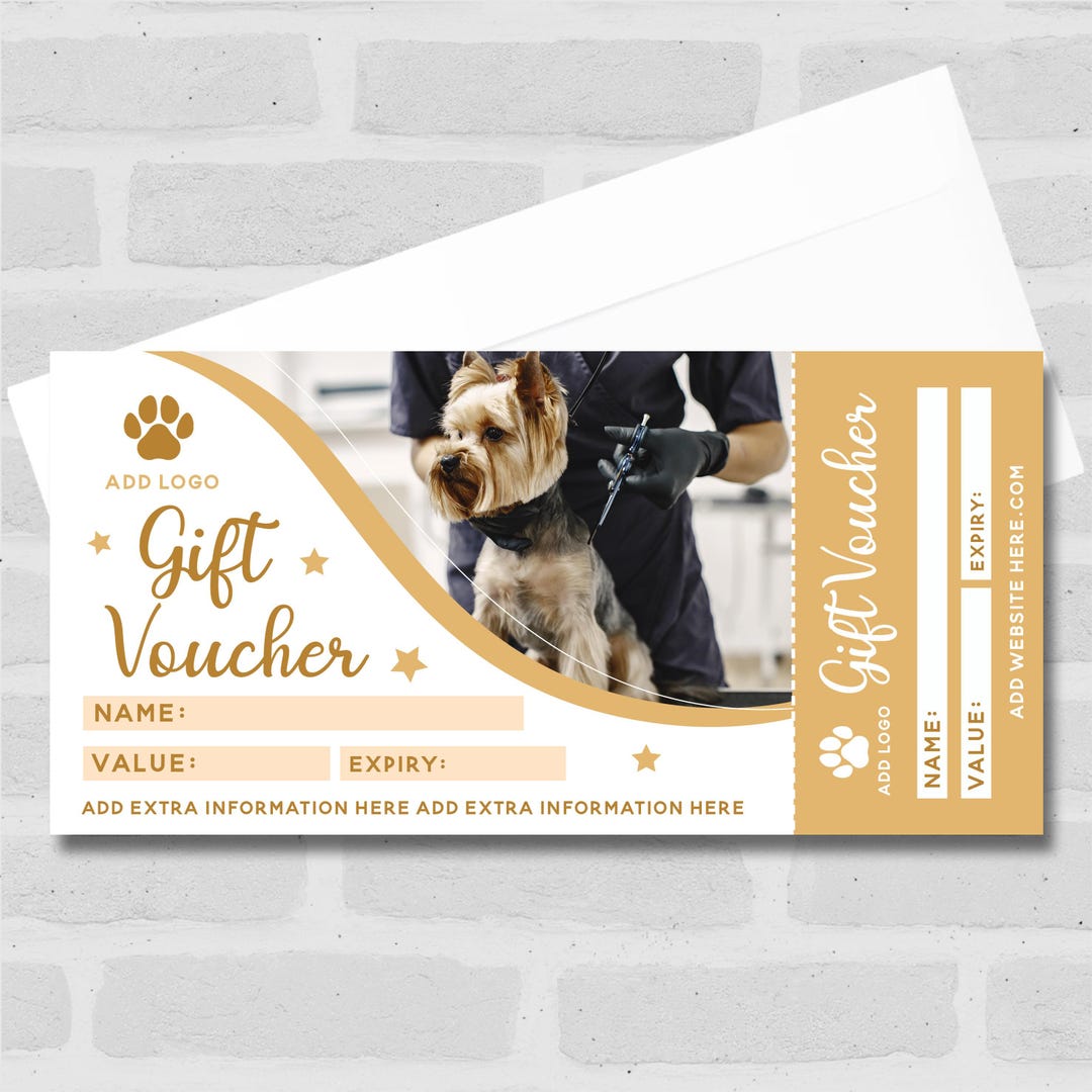 Dog Pet Animal Groomers Grooming Gold Any Details Business Gift Voucher ...