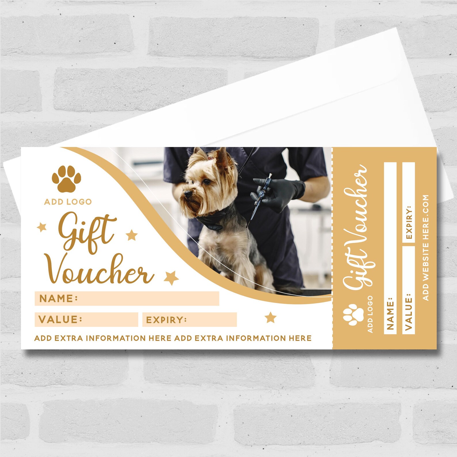 Dog Pet Animal Groomers Grooming Gold Any Details Business Gift Voucher ...