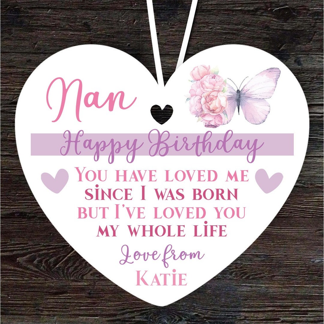 Nan Happy Birthday Gift Butterfly Heart Personalised Hanging Ornament ...