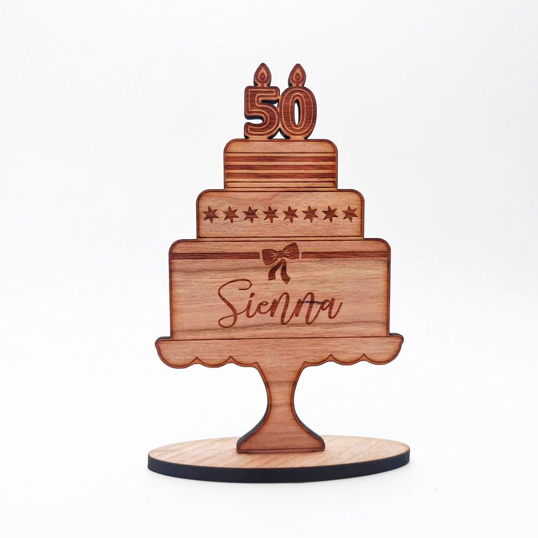 Wood 50th Birthday Cake Milestone Age Candles Keepsake Personalised ...
