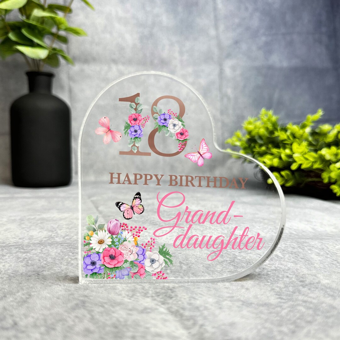 Granddaughter 18th Pink Purple Happy Birthday Present Heart Plaque ...