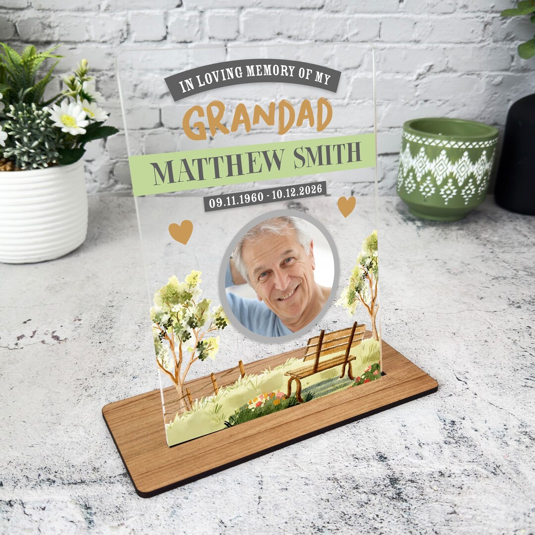 Grandad Memorial Keepsake Gift Bench Photo Personalised Gift Acrylic ...