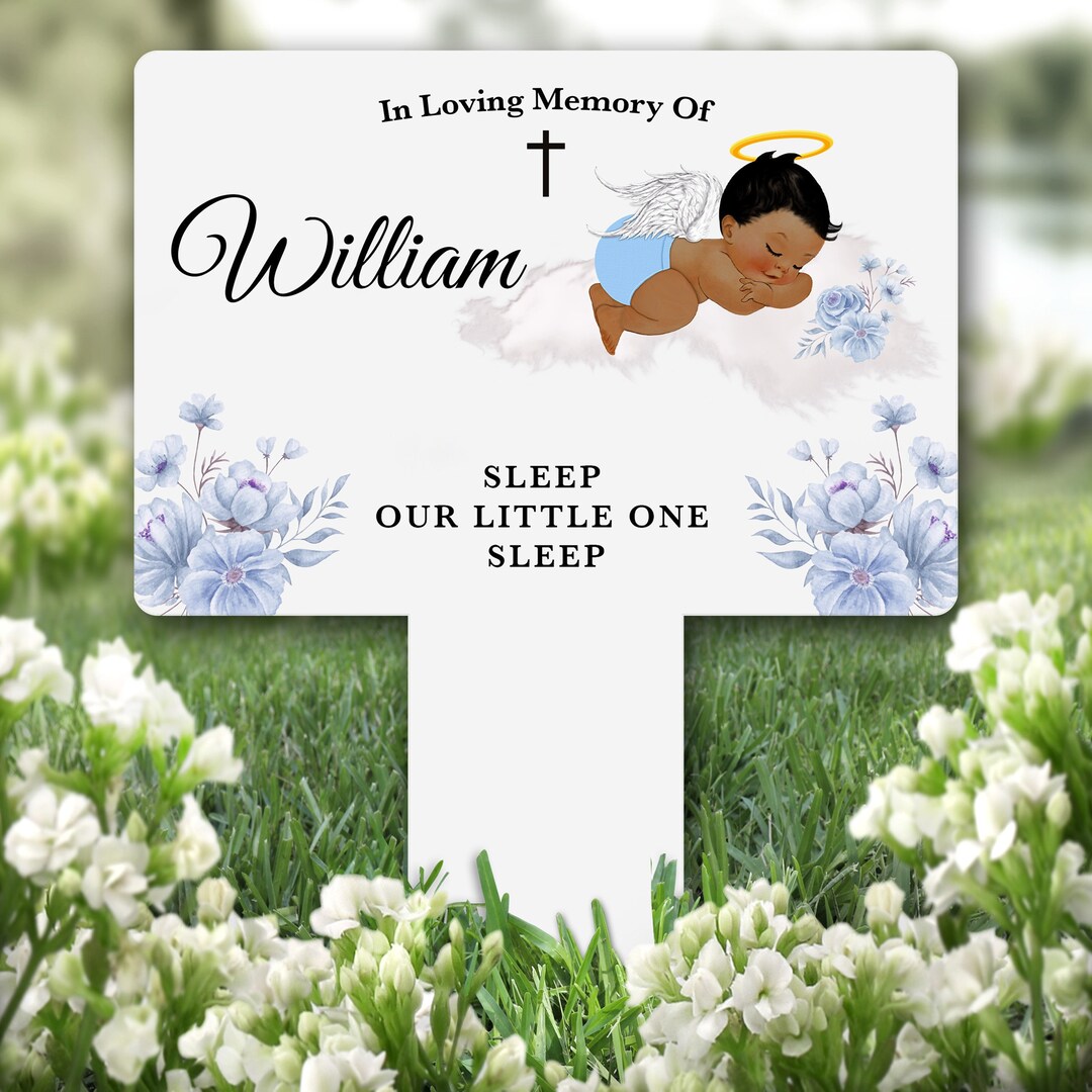 Blue Dark Skin Baby Boy Remembrance Garden Plaque Grave Marker Memorial ...