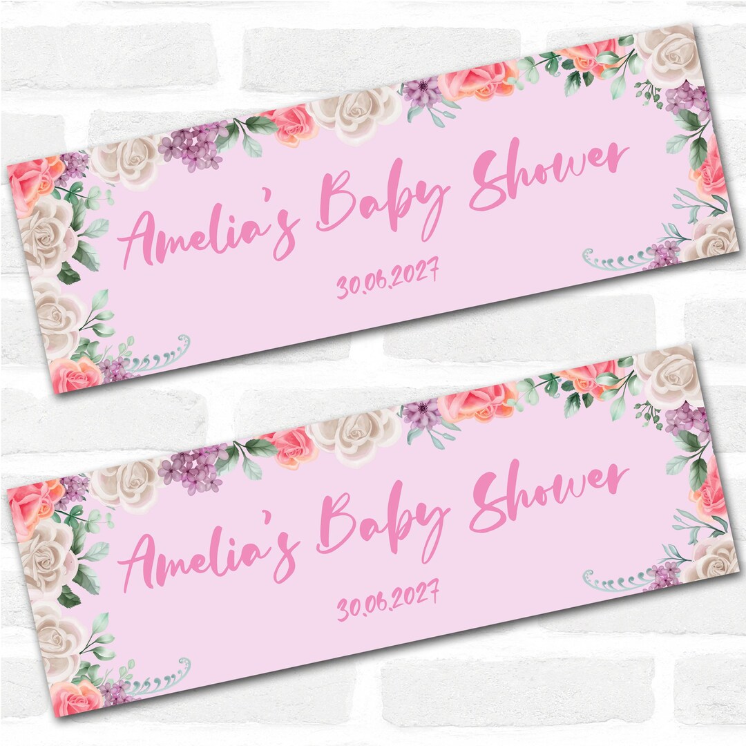 Personalised Party Banner for Baby Shower Flowers Pink | Party ...