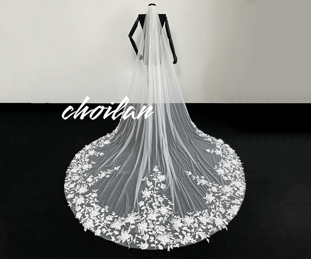 3D Flower Veil,floral Lace Veil,one Tier Lace Veil,cathedral Veil,ivory ...
