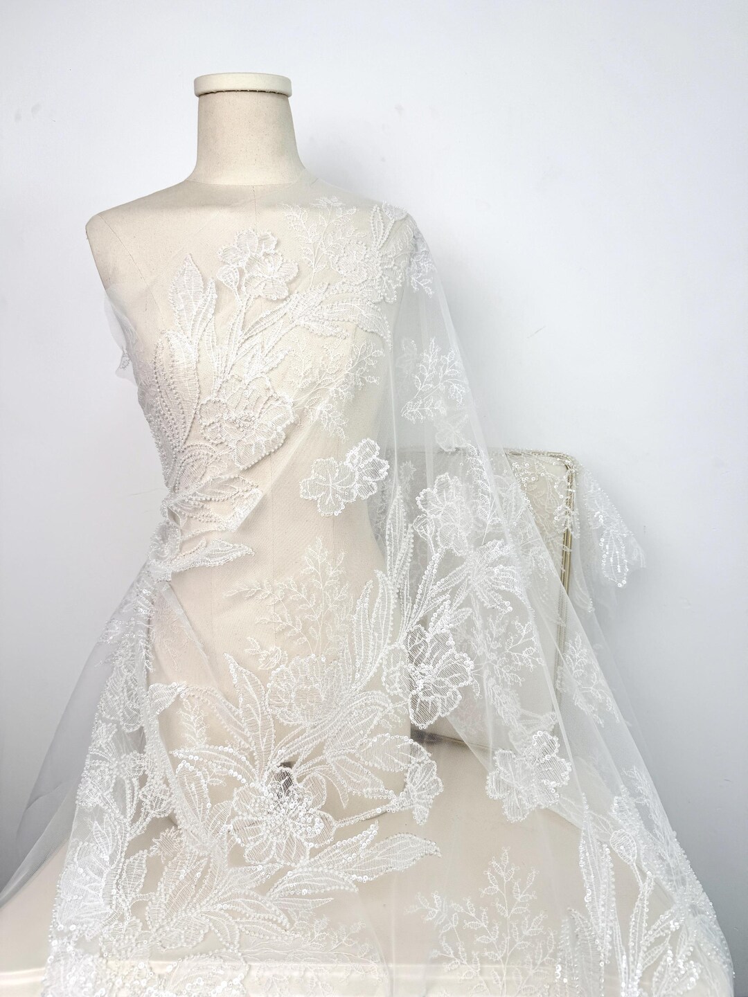 Ivory Bridal Lace Fabric,prom Gown Bead Tulle Fabric,embroidery Fabric ...