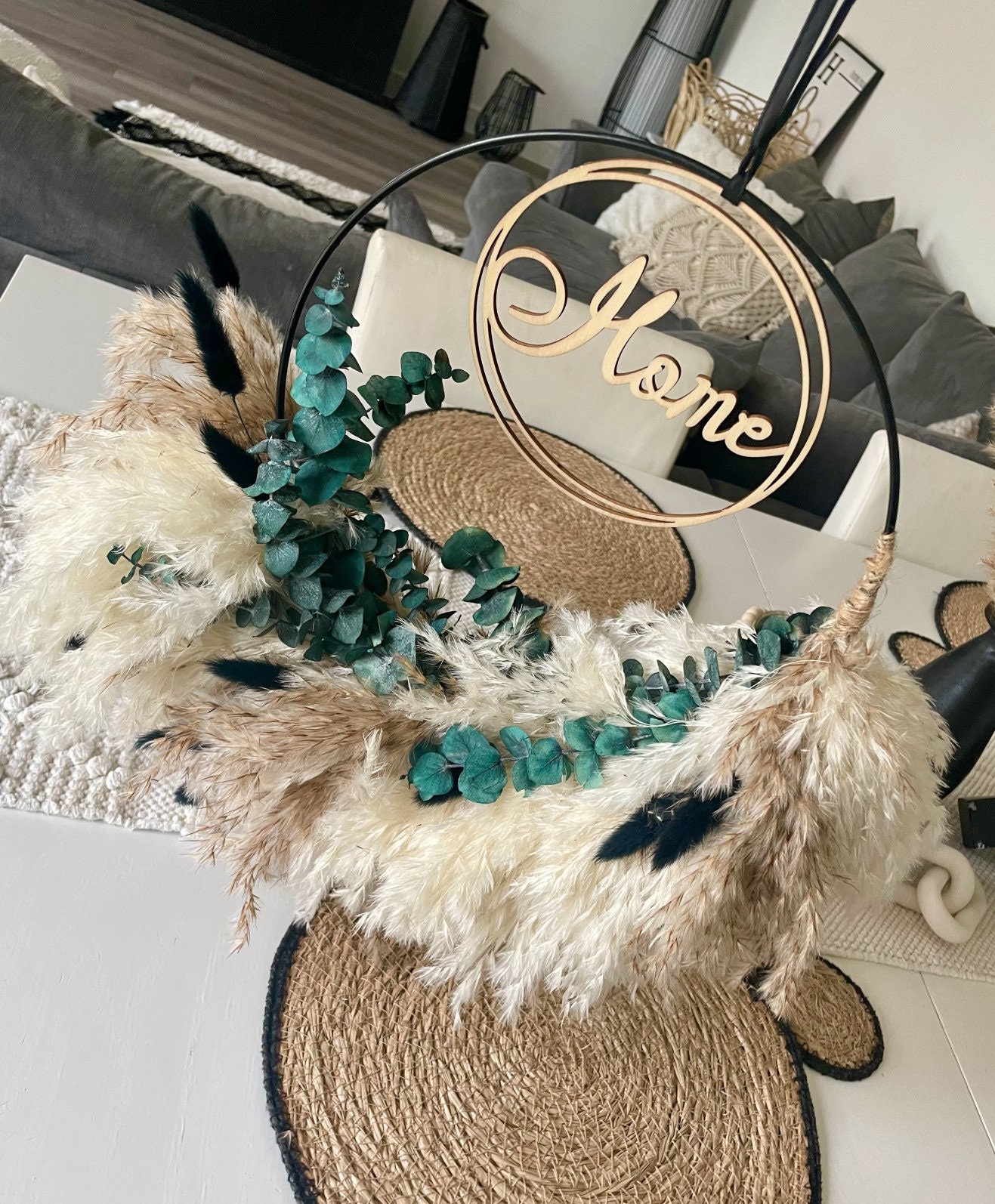 Pampas Grass Wreath - Pampas Wall Decor With White Pampas Grass, Bunny ...