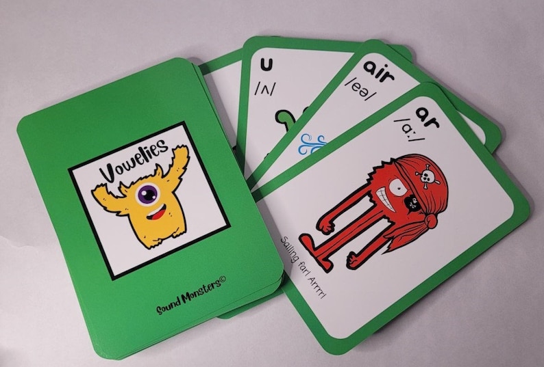 Sound Monsters- Vowelie Deck- Vowel Blending Cards for Phonics Blending ...
