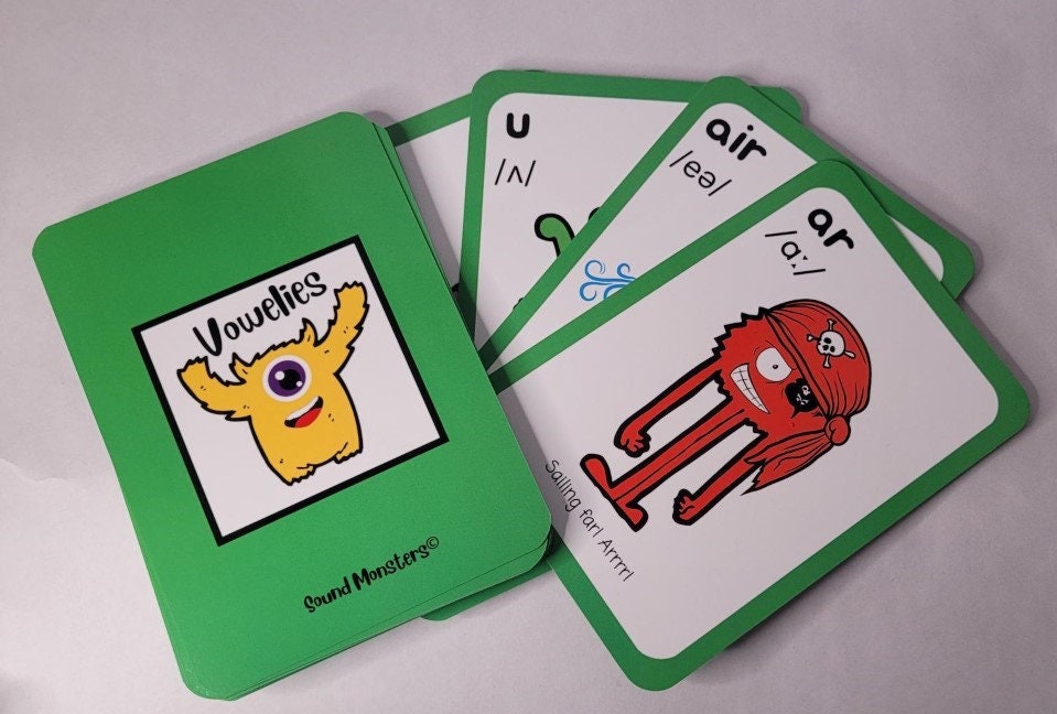 Sound Monsters- Vowelie Deck- Vowel Blending Cards for Phonics Blending ...