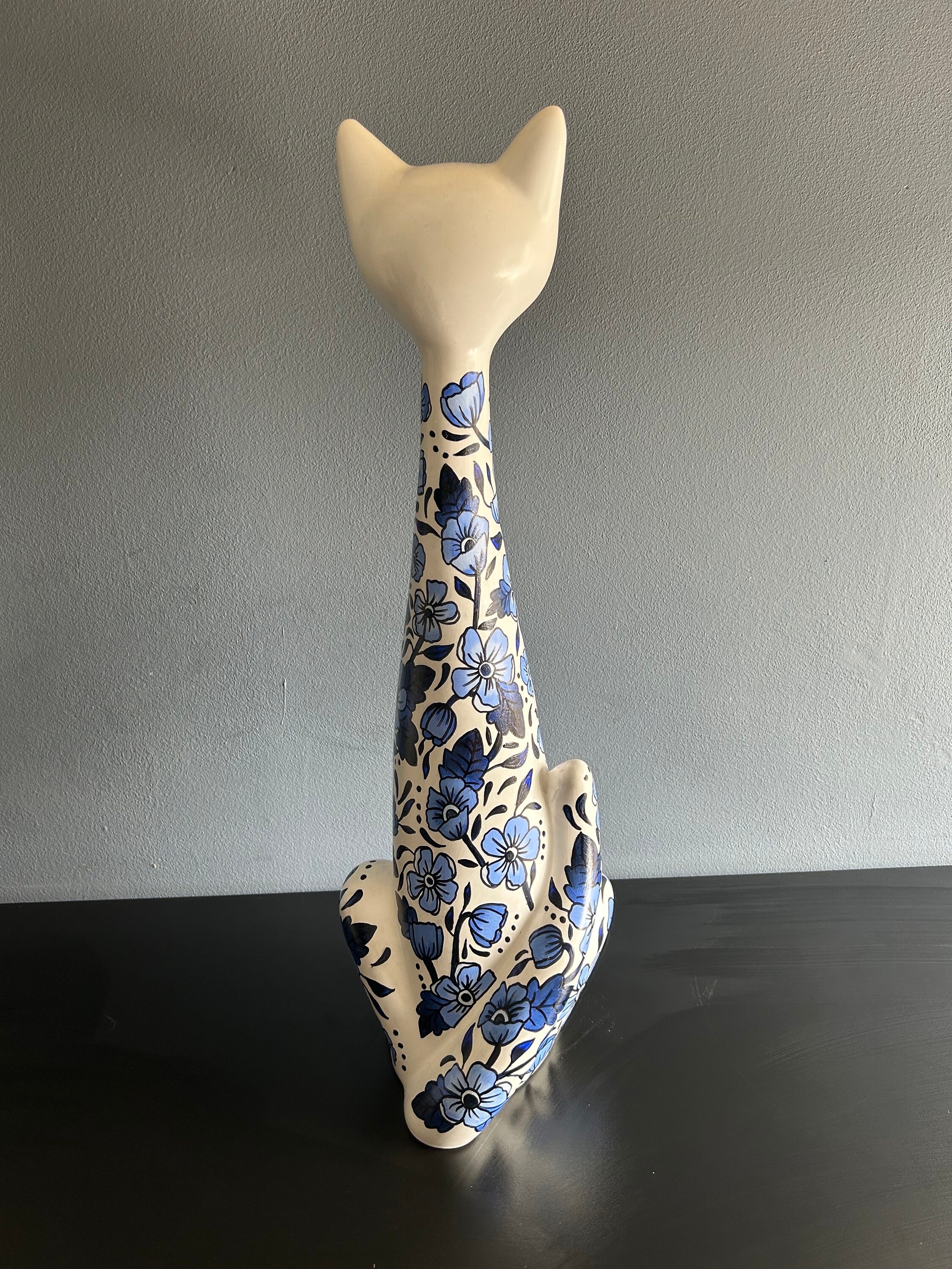 Floral Delft Blue Cat - Etsy