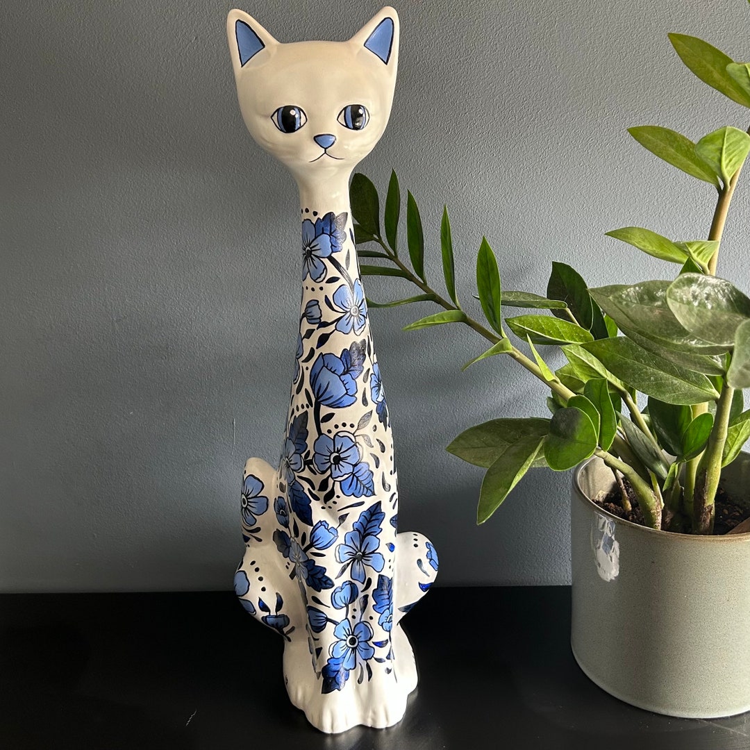 Floral Delft Blue Cat - Etsy
