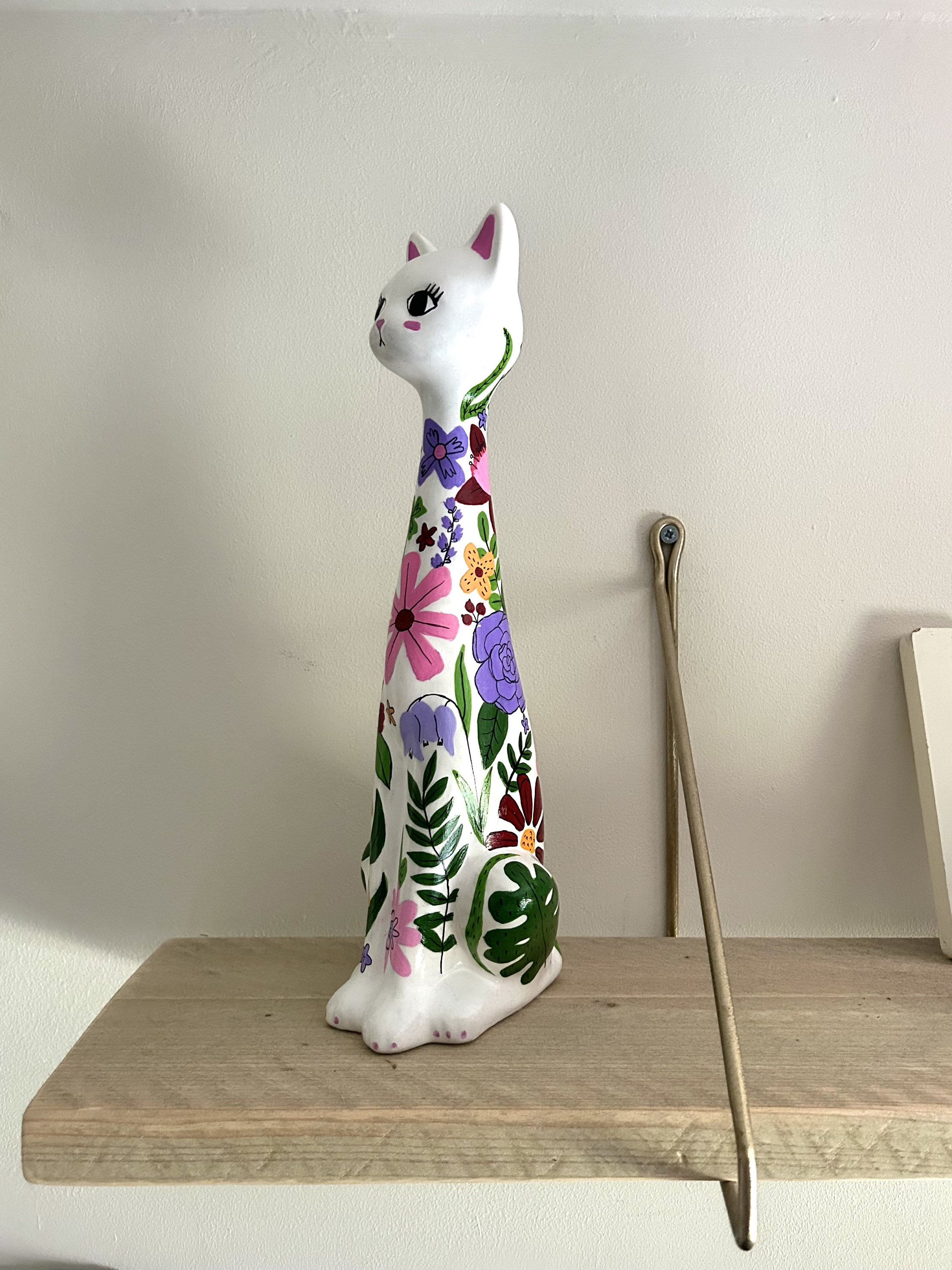 Colorful Floral Cat Statue - Etsy