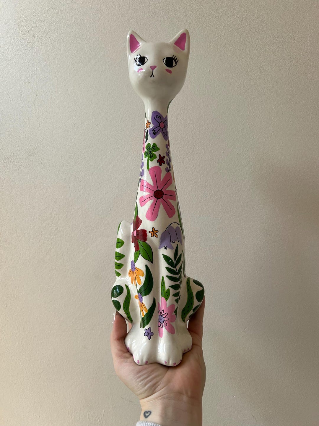 Colorful Floral Cat Statue - Etsy