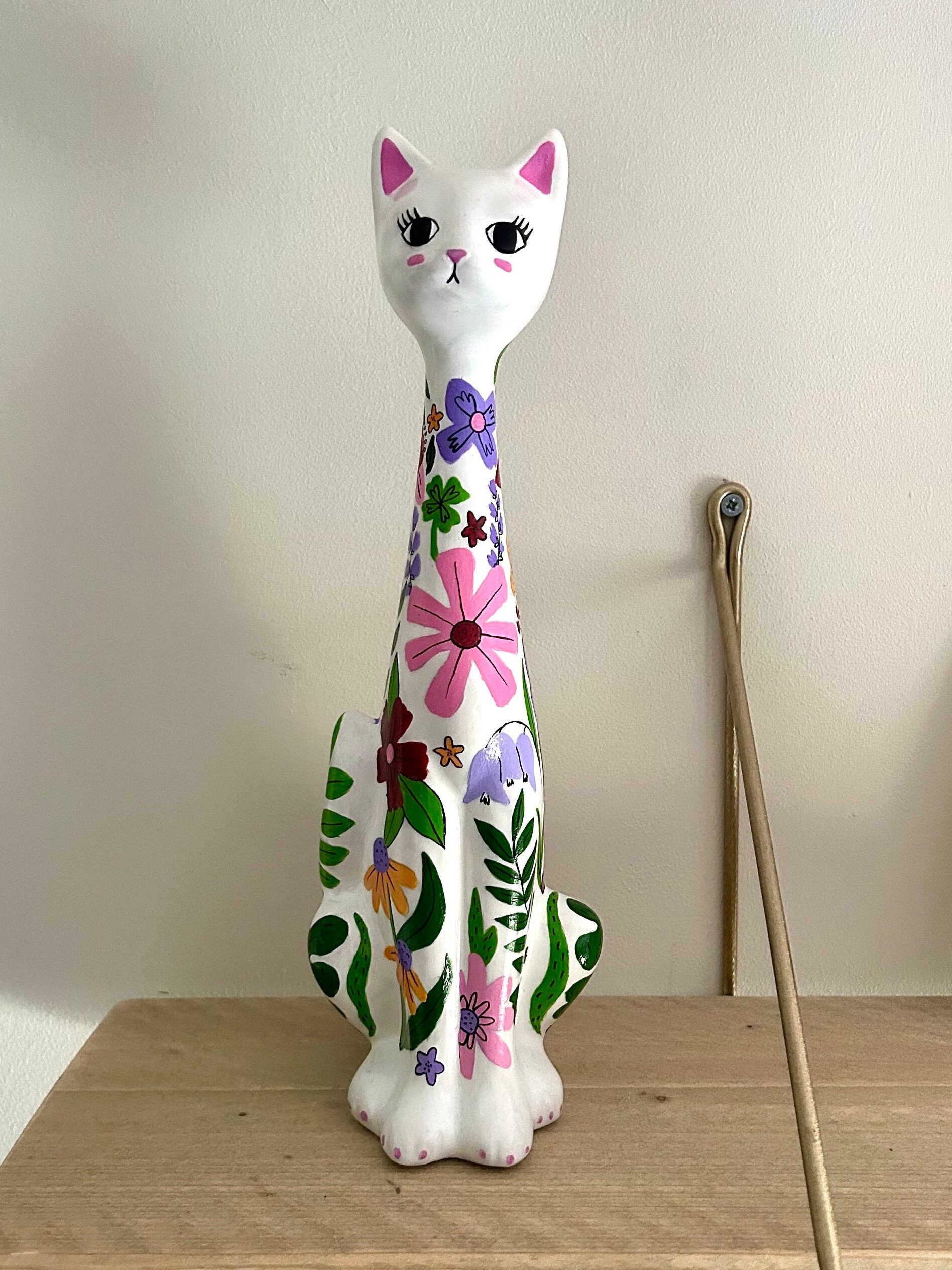 Colorful Floral Cat Statue - Etsy