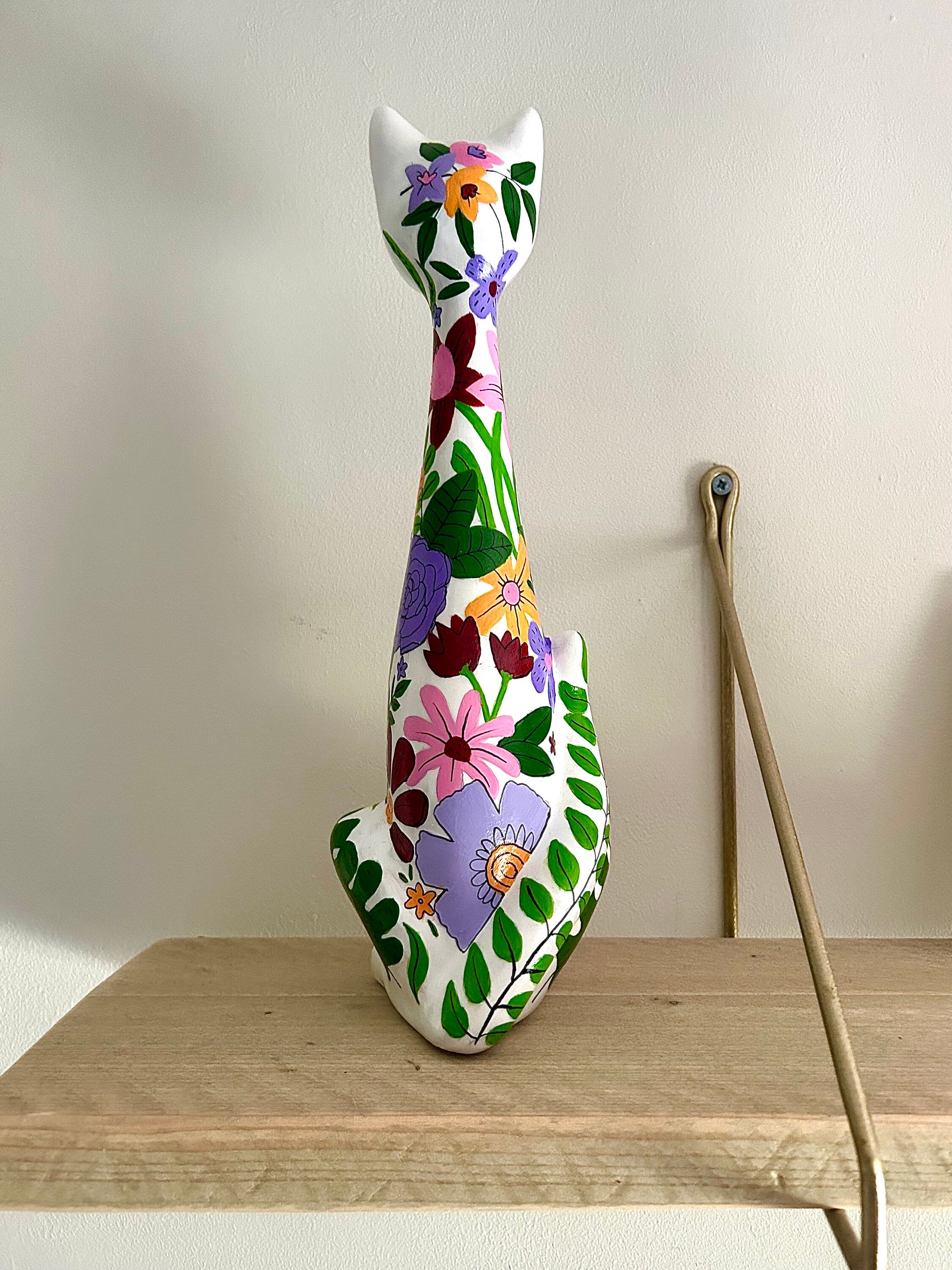 Colorful Floral Cat Statue - Etsy