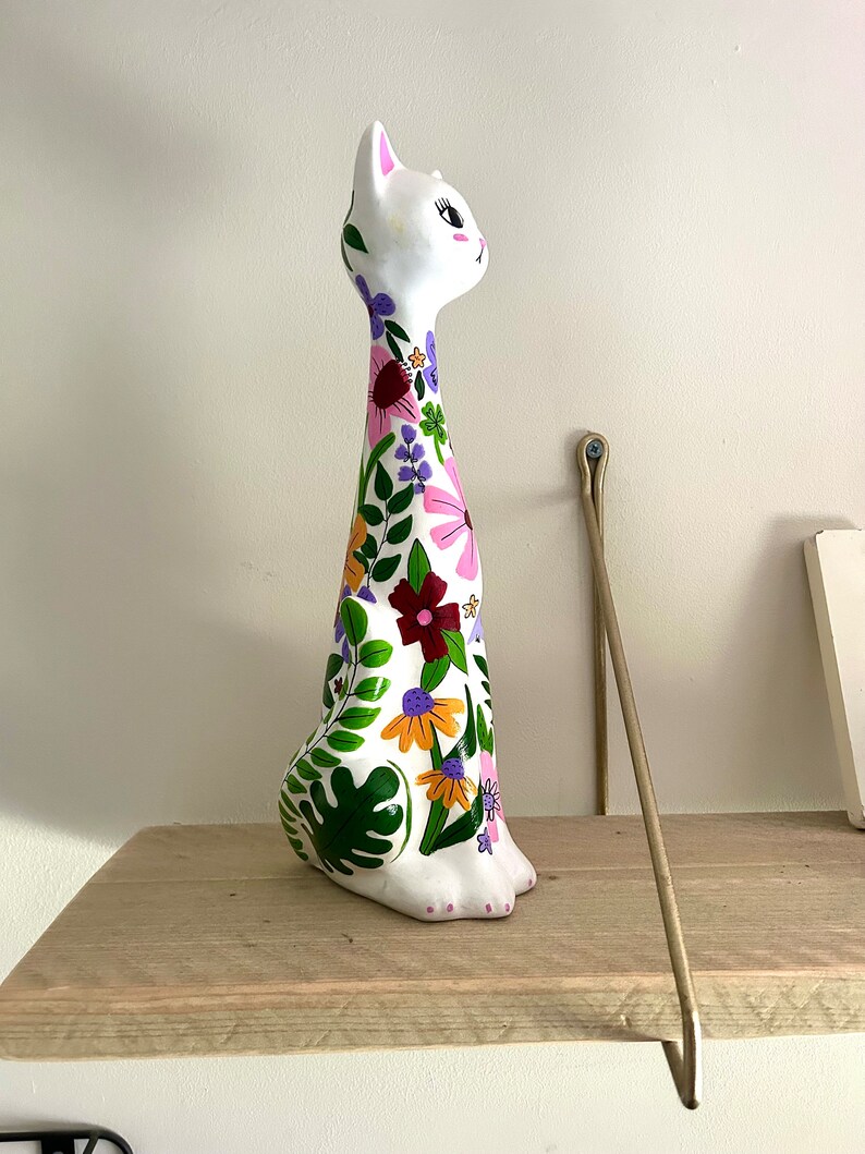 Colorful Floral Cat Statue - Etsy