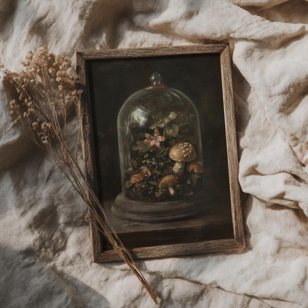 Mushrooms Cloche | Dark Cottagecore Prints, Botanical Wall Art, Oil ...