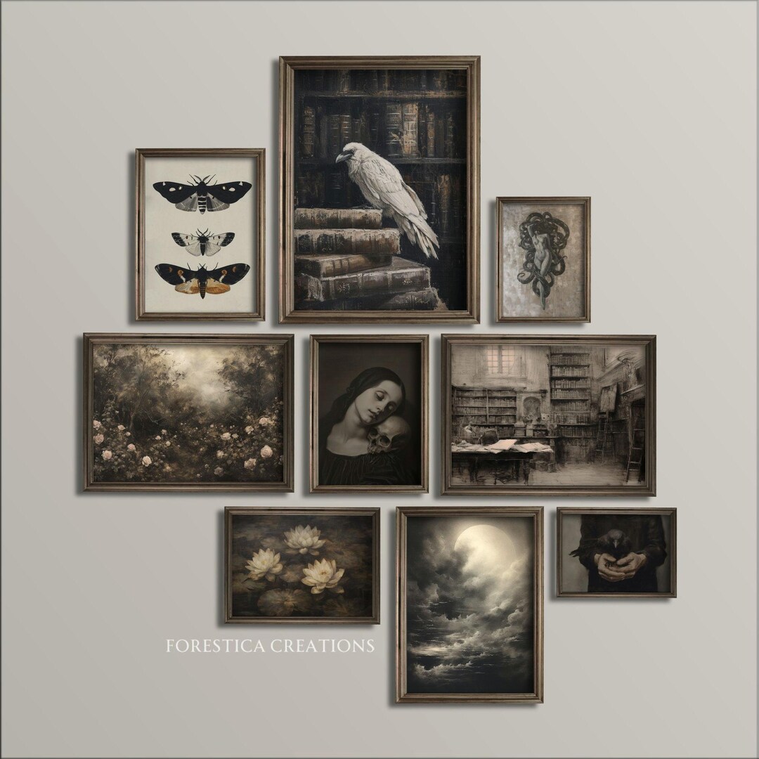 Set of 9 Dark Academia Prints | Gallery Wall Set, Moody Oil Painting ...