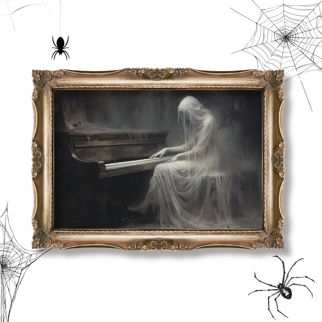 Ghost Pianist Halloween Prints, Gothic Wall Art, Goth Decor, Dark Oil ...