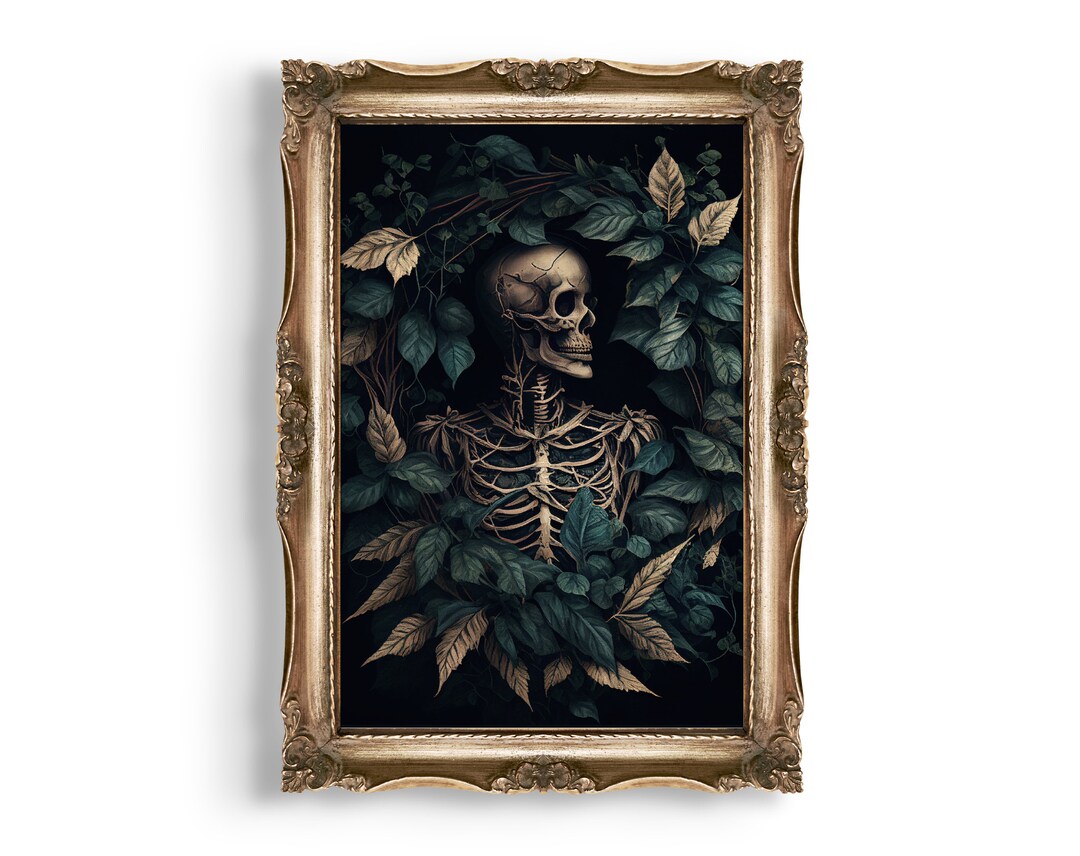 Botanical Skeleton Portrait | Dark Cottagecore Room Decor, Gothic Skull ...