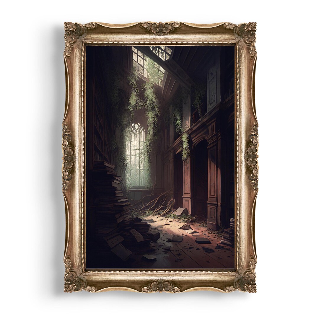 Abandoned Woodland Library | Vintage Gothic Wall Art, Bookish Oil ...