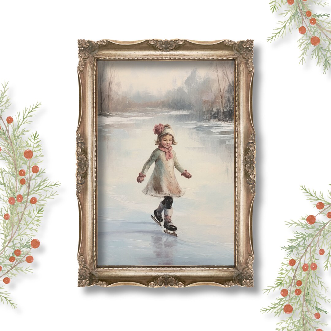 Little Skater Winter Home Decor, Snowy Wall Art, Vintage Wall Decor ...