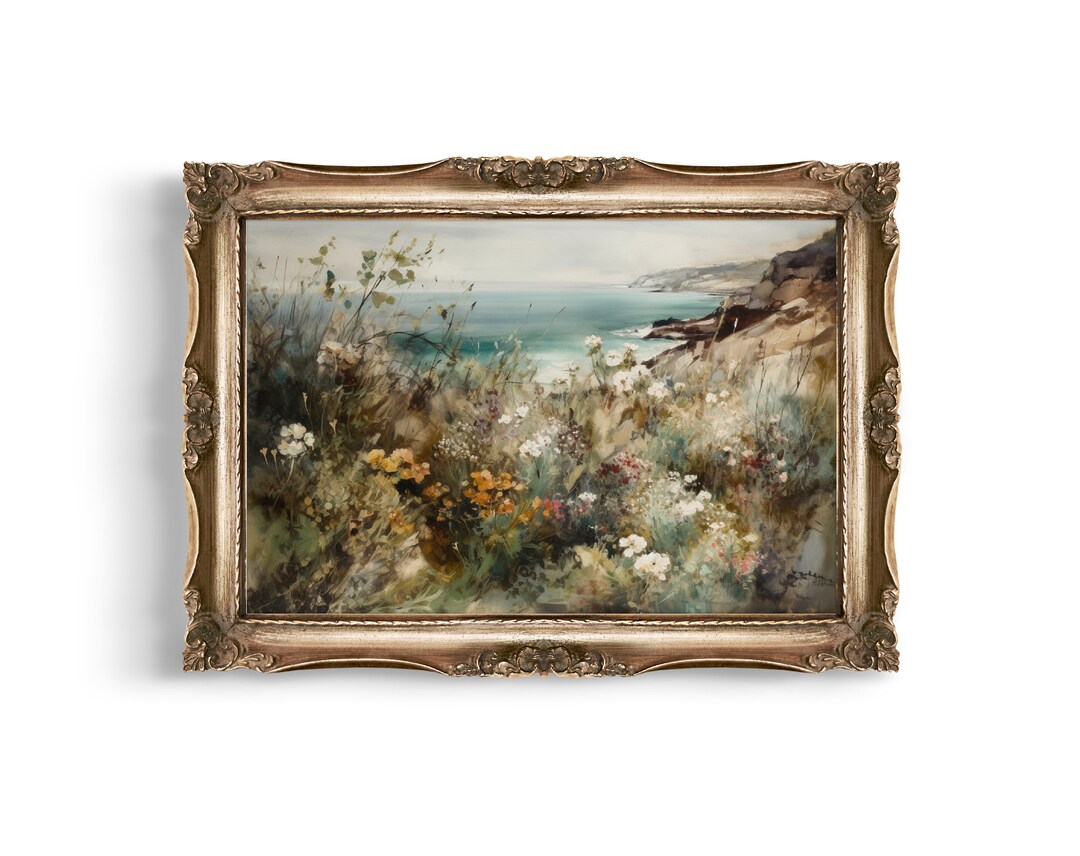 Coastal Landscape | Moody Cottagecore Wall Decor, Ocean View Oil ...