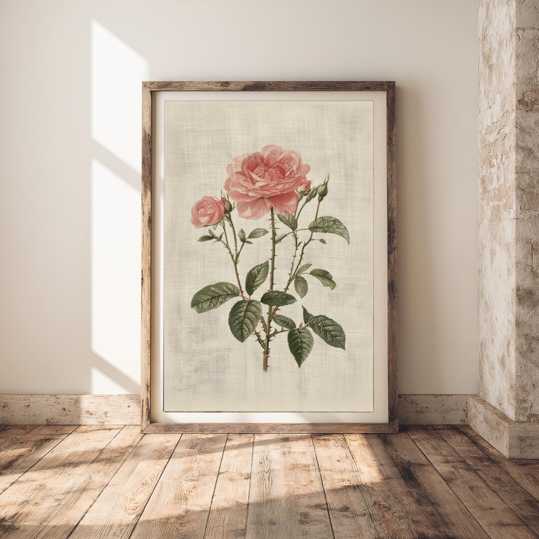 Pink Rose | Cottagecore Wall Art, Minimalist Nature Poster, Floral Home ...