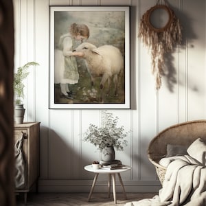 Little Shepherdess Cottagecore Wall Art, Moody Farmhouse Art, Vintage ...